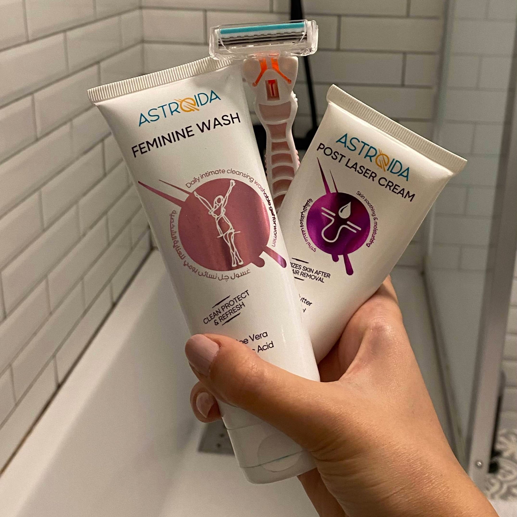 Laser Treatment Set (1 Feminine gel + 1 Post Laser Cream + 5 Blades ...