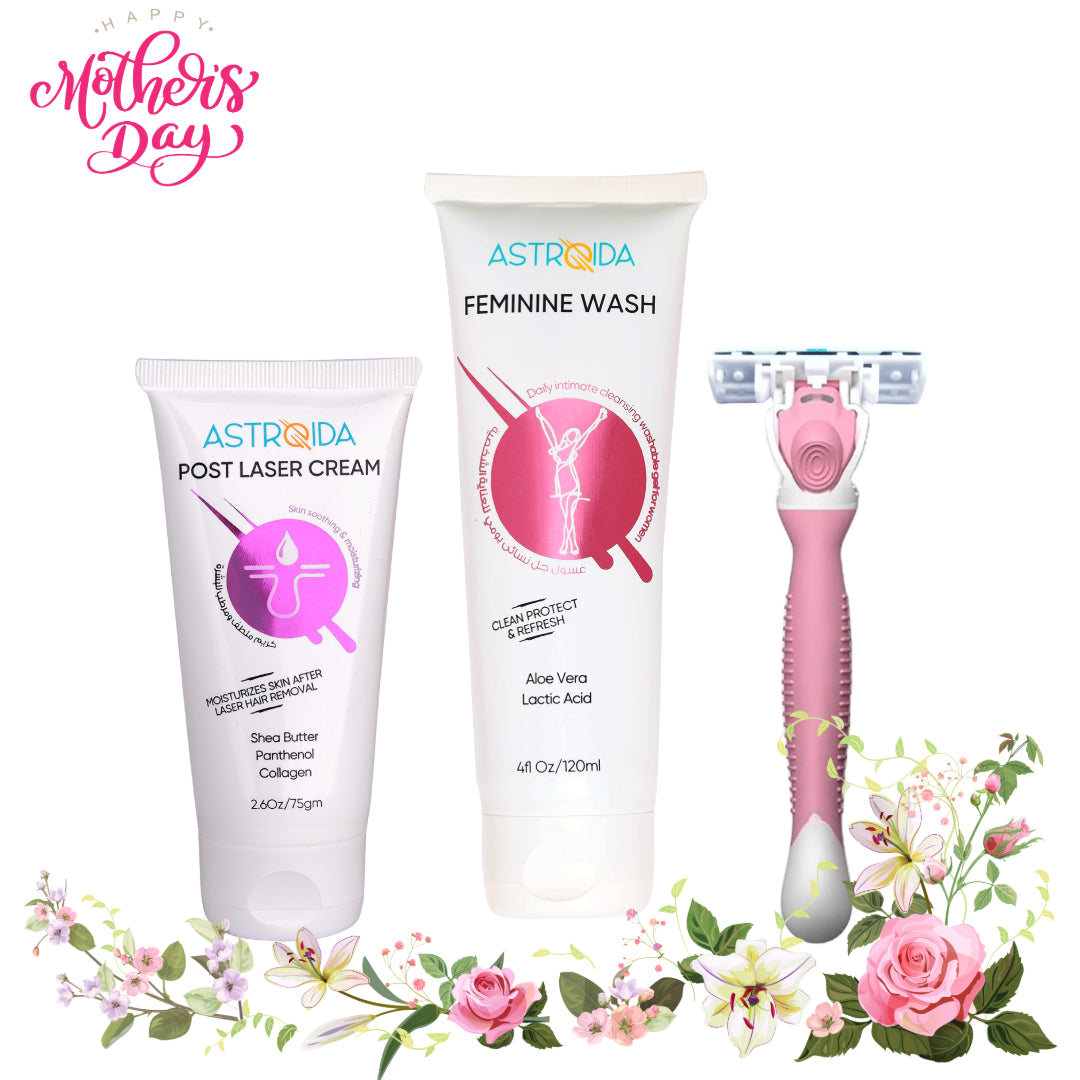 Laser Treatment Set (1 Feminine gel + 1 Post Laser Cream + 5 Blades ...