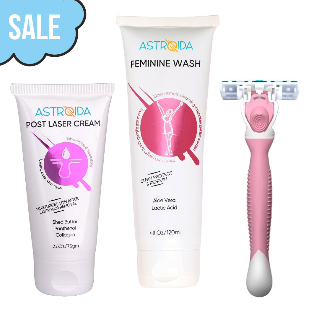 Laser Treatment Set (1 Feminine gel + 1 Post Laser Cream + 5 Blades ...